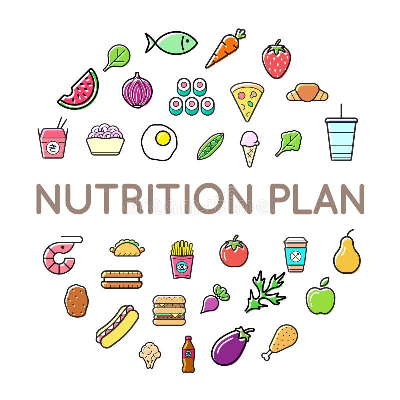 Nutrition Plan Icons with Sign in Circle Shape, Infographic. Vector ...