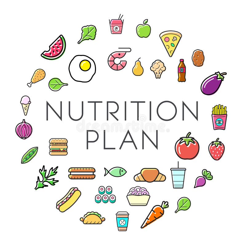 Nutrition Plan Icons with Sign in Circle Shape, Infographic. Vector ...