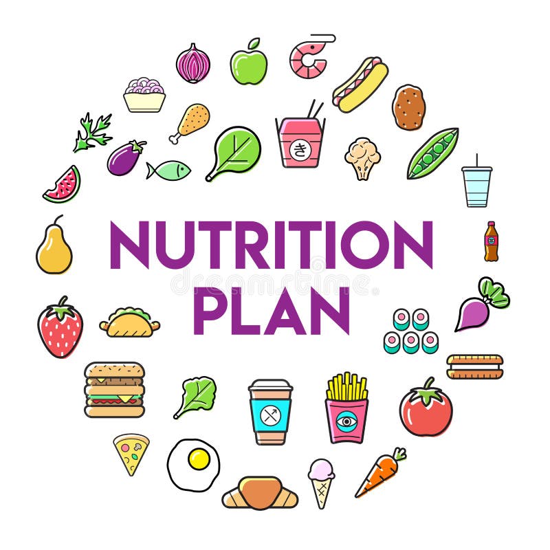 Nutrition Plan Icons with Sign in Circle Shape, Infographic. Vector ...