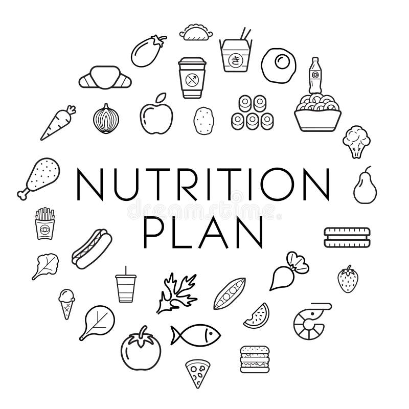 Nutrition Plan Icons with Sign in Circle Shape, Infographic. Vector ...