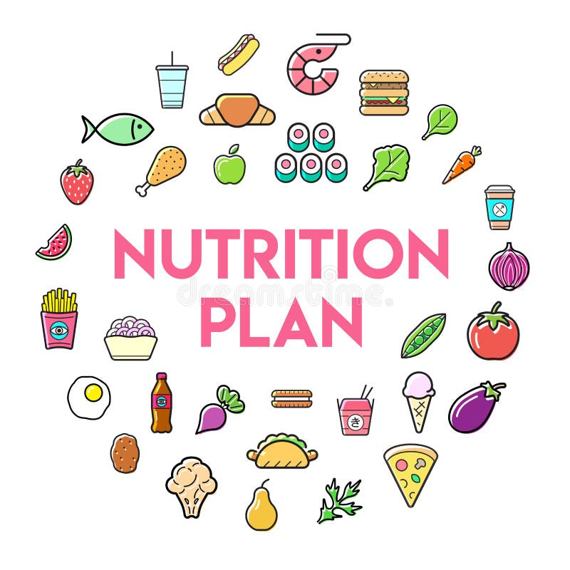 Nutrition Plan Icons with Sign in Circle Shape, Infographic. Vector ...