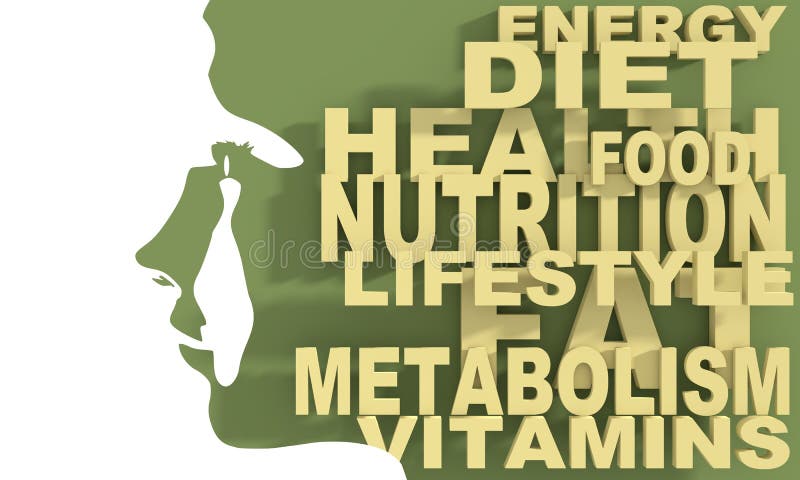 Silhouette of a Female Head and Nutrition Tags Cloud Stock Illustration ...