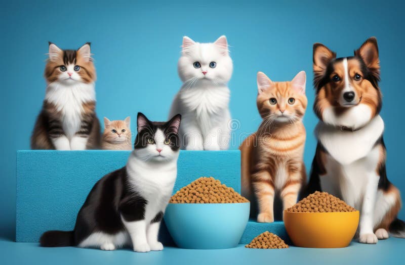 Nutritional Routine: Dogs and Cats with Food in the Image. Generated by ...