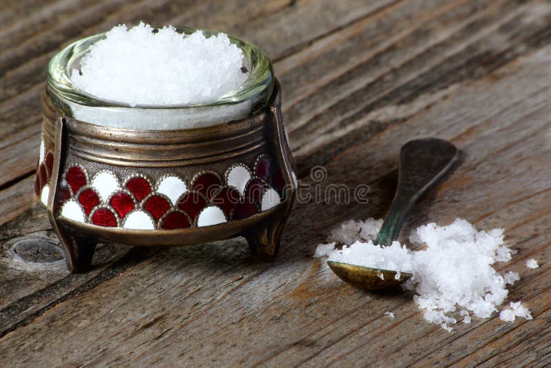 Nutritional Salt in an Old Salt Cellar Stock Image - Image of macro ...