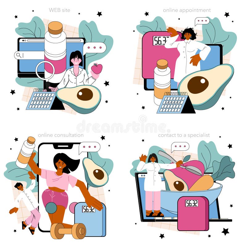 Nutritionist Online Service or Platform Set. Nutrition Therapy with ...