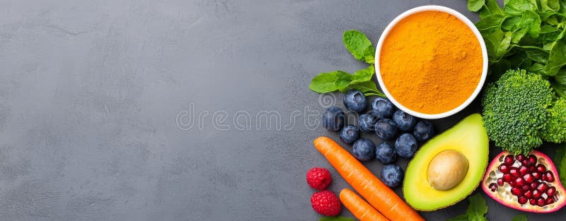 Nutritious Food Choices for Clean Eating, Arranged on a Dark Backdrop ...