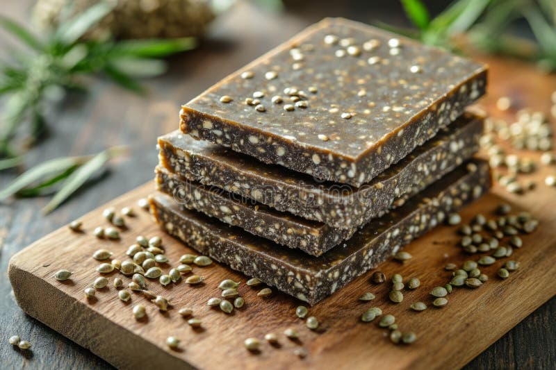 Nutritious Hemp Bars Displayed on a Wooden Surface Stock Photo - Image ...