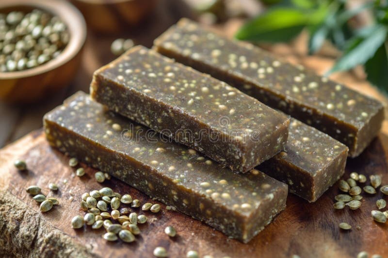 Nutritious Hemp Bars Displayed on a Wooden Surface Stock Photo - Image ...