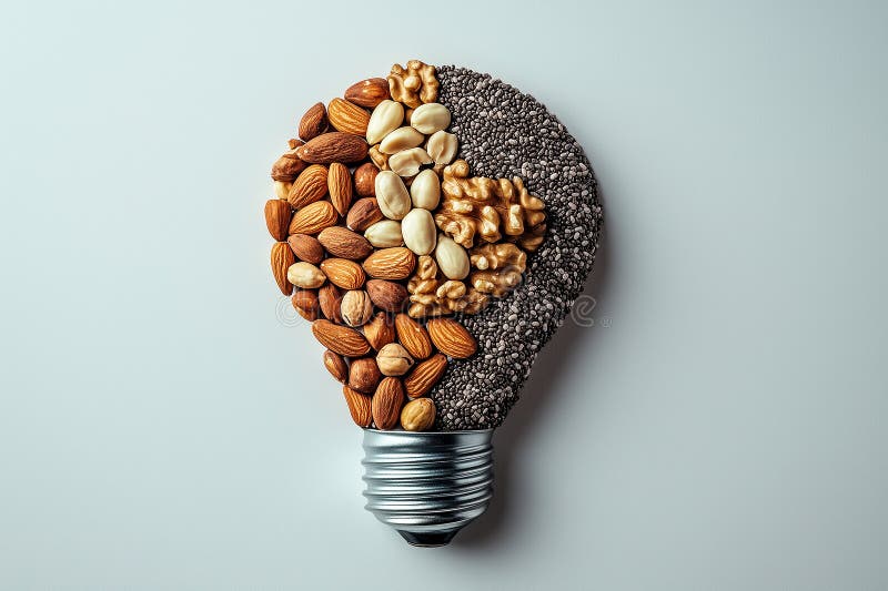 A Nutritious Light Bulb Shape Created with Almonds, Walnuts, Chia Seeds ...