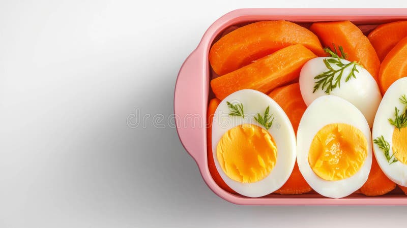 Nutritious Lunch Box with Hard Boiled Eggs and Carrot Sticks for ...