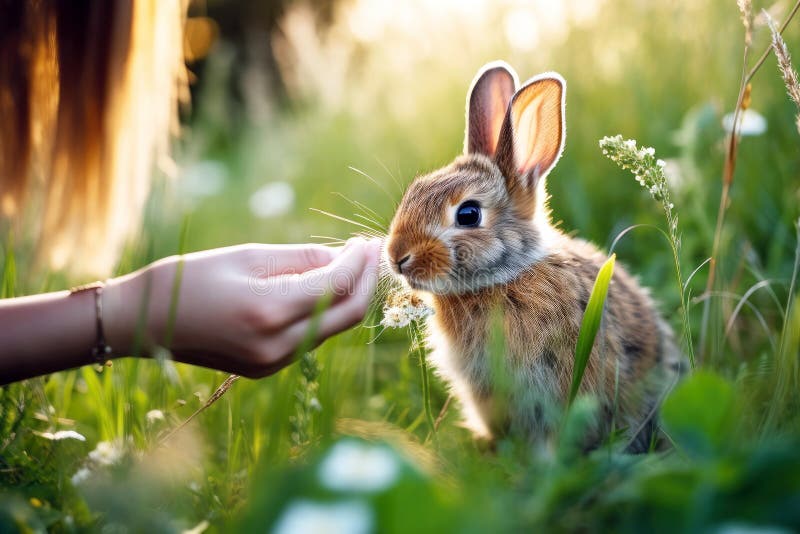 Nutritious Meal for Rabbit: Hand Feeding Grass Stock Illustration ...