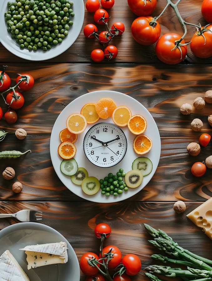 Nutritious Meal with Vegetables, Cheese, and Clock for Intermittent ...