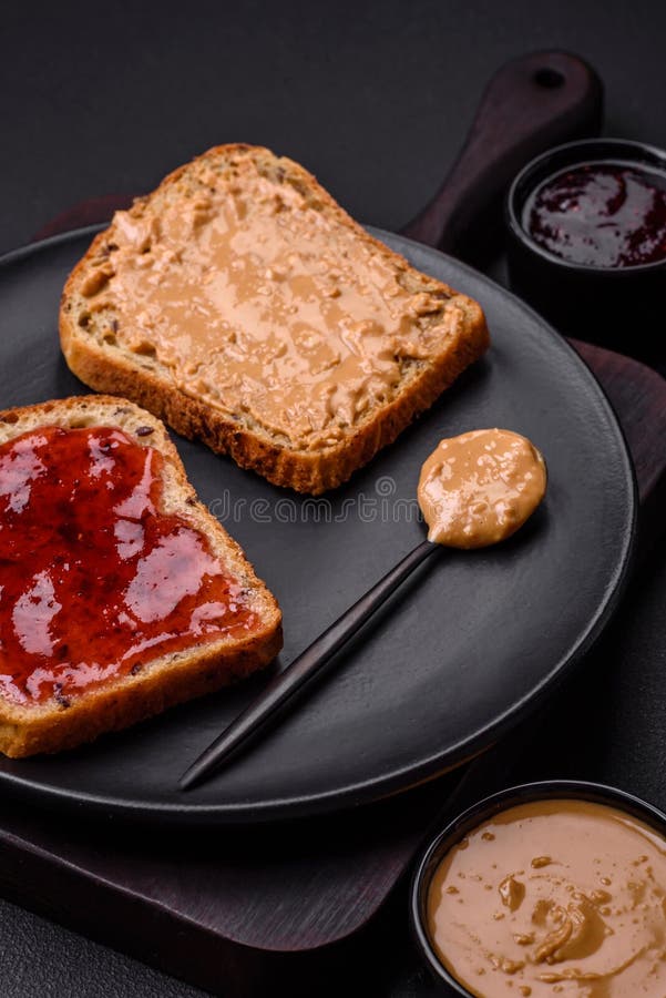 Nutritious Sandwiches Consisting of Bread, Raspberry Jam and Peanut ...