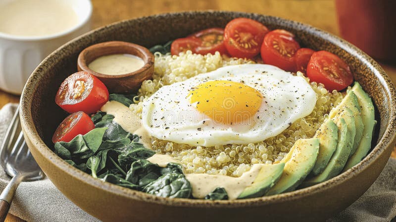 Nutritious Savory Breakfast Bowl Quinoa Avocado Egg Stock Photos - Free ...