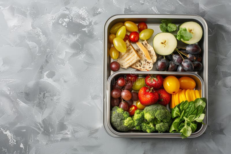 Nutritious School Lunch Box with Generative Ai Top View of Healthy Meal ...