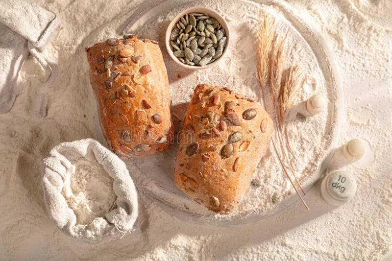 Nutritious Seed-covered Rolls Prepared in a Cozy Kitchen Stock Image ...