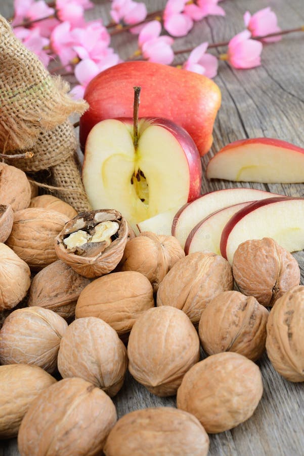 Nuts and apples stock image. Image of ingredient, golden - 39636681