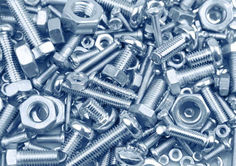 Chrome nuts and bolts stock photo. Image of backdrop - 206411056