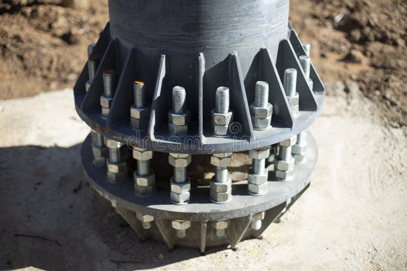 Nuts on Bolts. Base of Communication Pole Stock Photo - Image of ...