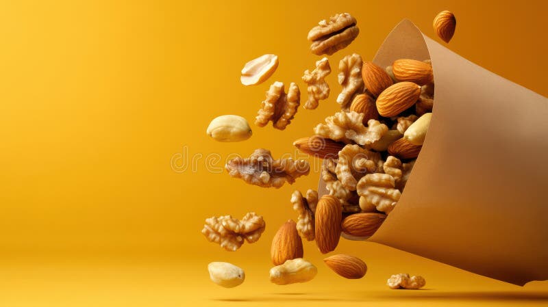 Nuts Cascade Out of a Paper Bag Creating a Delightful Snack Explosion ...