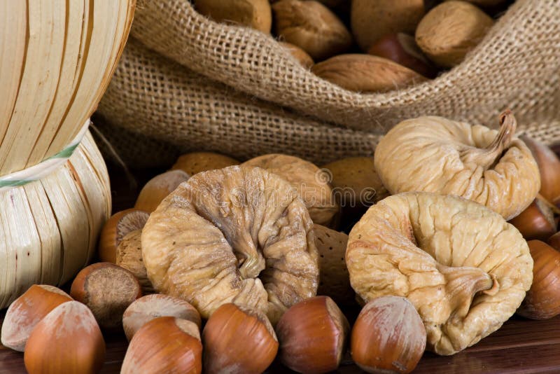 Nuts and dried figs stock image. Image of party, hazelnuts - 22374615