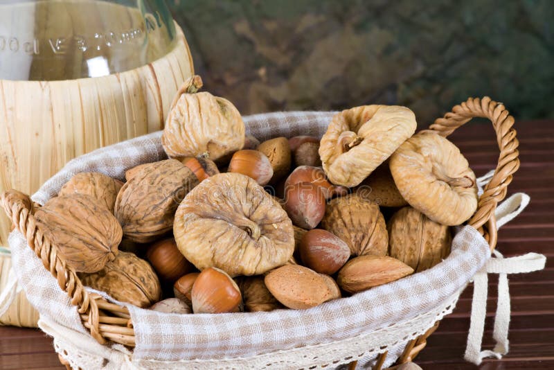 Nuts and dried figs stock image. Image of midnight, lunch - 22374425