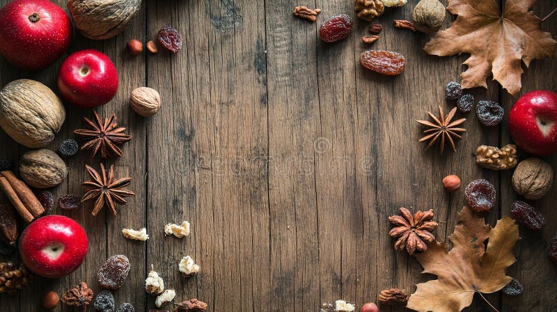Nuts and Dried Fruits, Rustic Wooden Table. Stock Photo - Image of ...