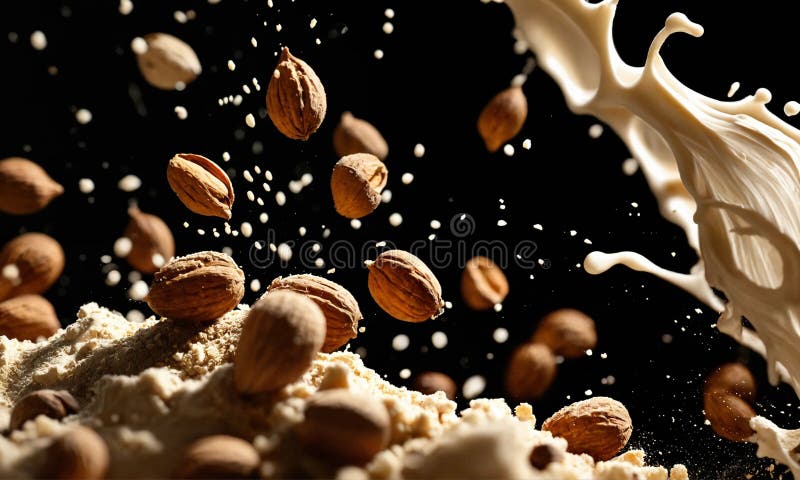 Nuts Falling into Abstract Flour Splash Design Stock Illustration ...