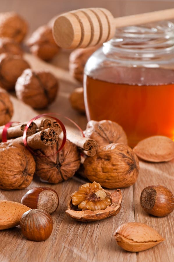 Nuts & Honey stock photo. Image of wooden, glass - 12212720