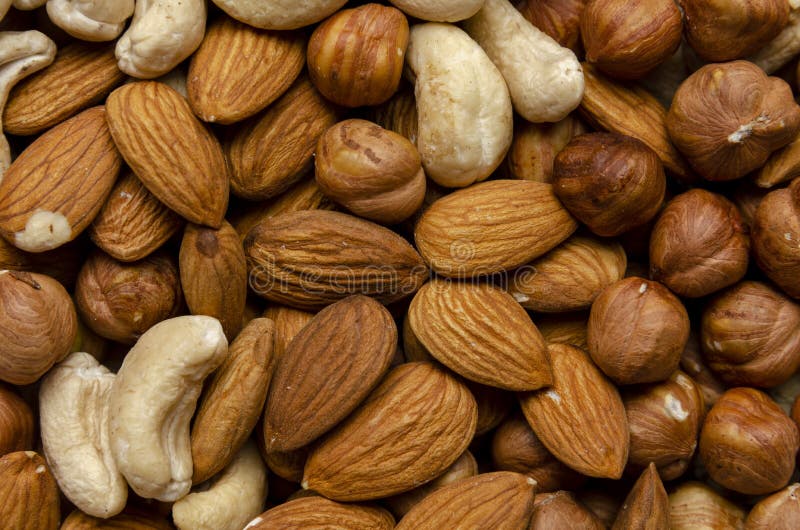 Nuts Pile Background. Scattered Nut on Table Top View. Nut Texture ...