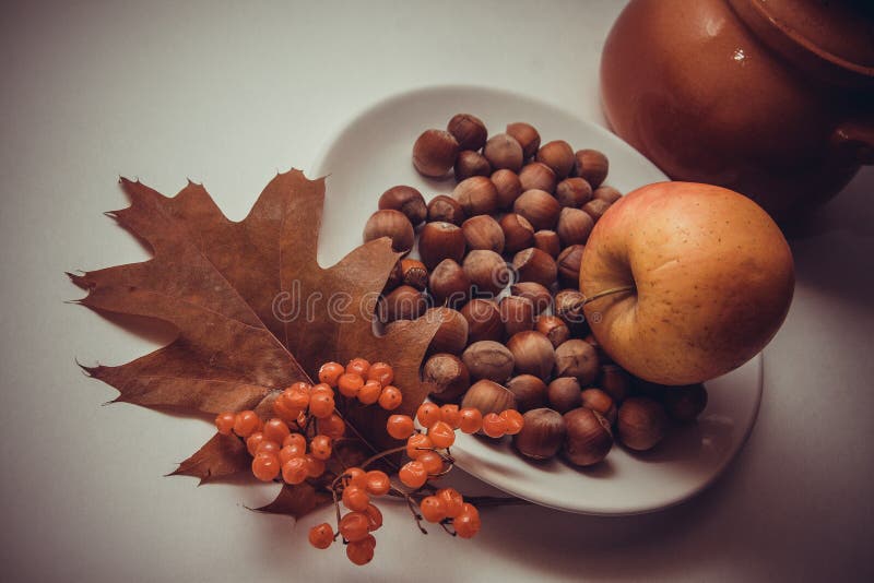 Nuts on plate stock photo. Image of fruit, christmas - 63537078