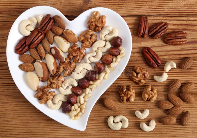 Nuts on a Plate in the Shape of a Heart Stock Photo - Image of healthy ...