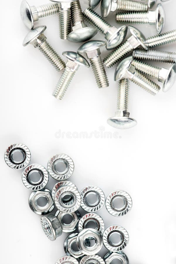 Nuts with a Press Washer on a White Background. M6 Screws Stock Photo ...