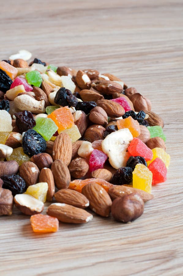 Nuts, Raisins and Candied Fruit Stock Photo - Image of hazelnut, food ...