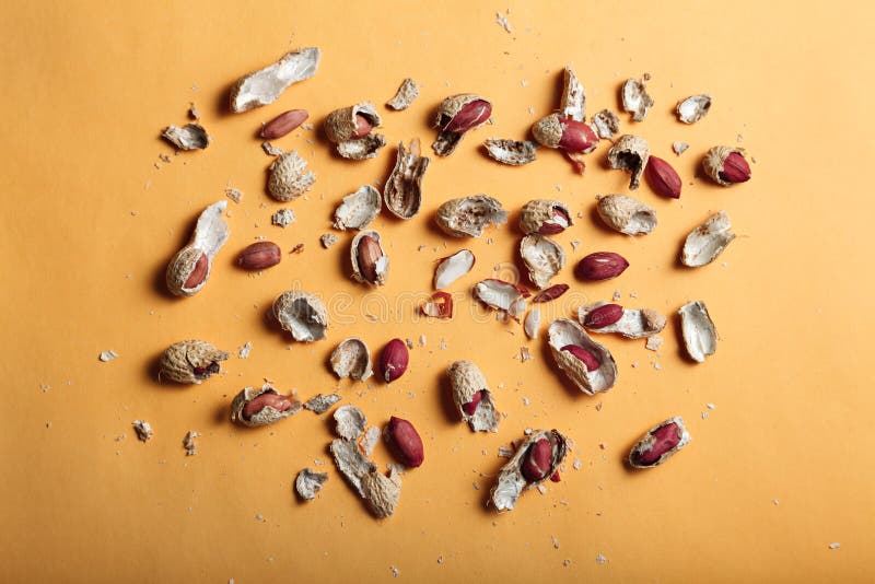 Grains and Peanut Shells are Scattered on an Orange Paper Background ...