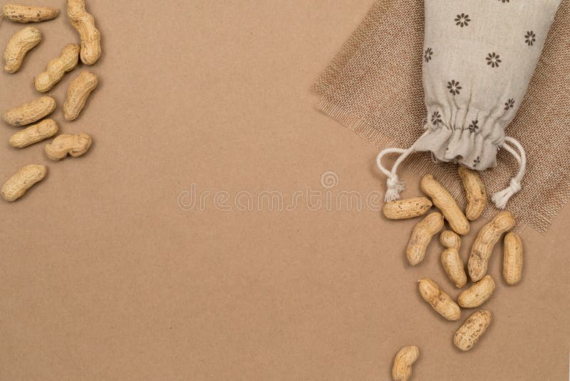 Nuts, Shelled Peanuts, Sprinkle on the Table from a Linen Bag, Kraft ...