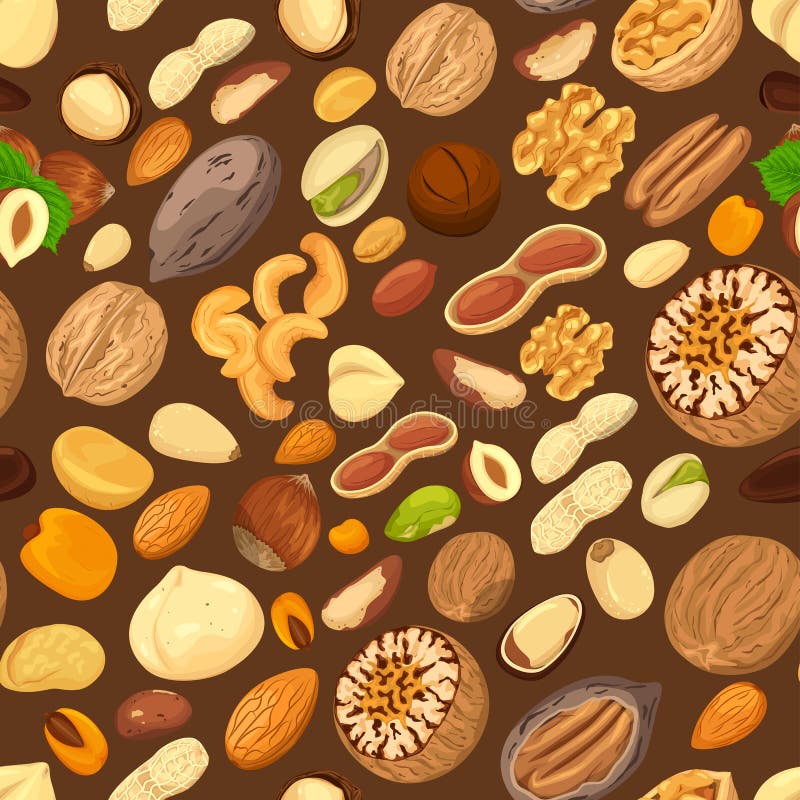 Nuts in Shells and Kernel Seeds Seamless Pattern Stock Vector ...