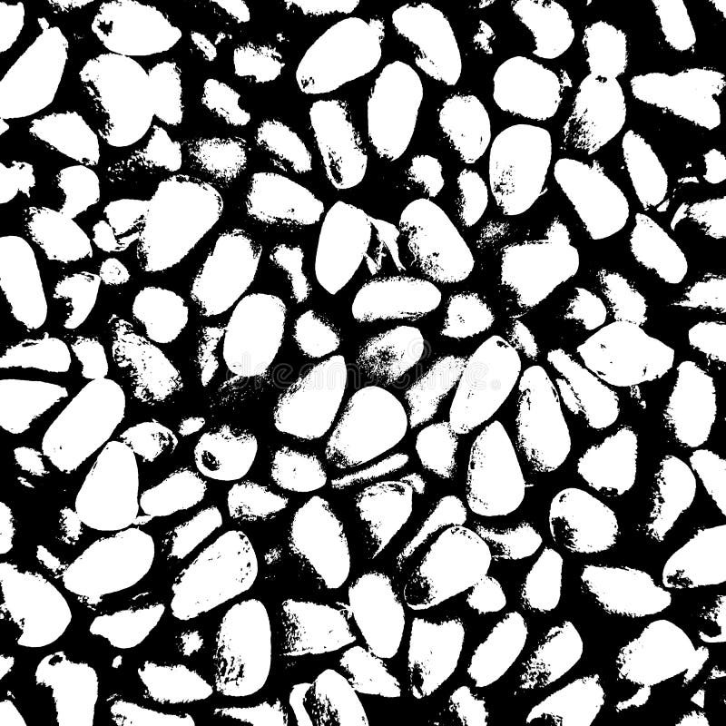 Pebbles Seamless Pattern on White Background. Black Stones Seamless ...