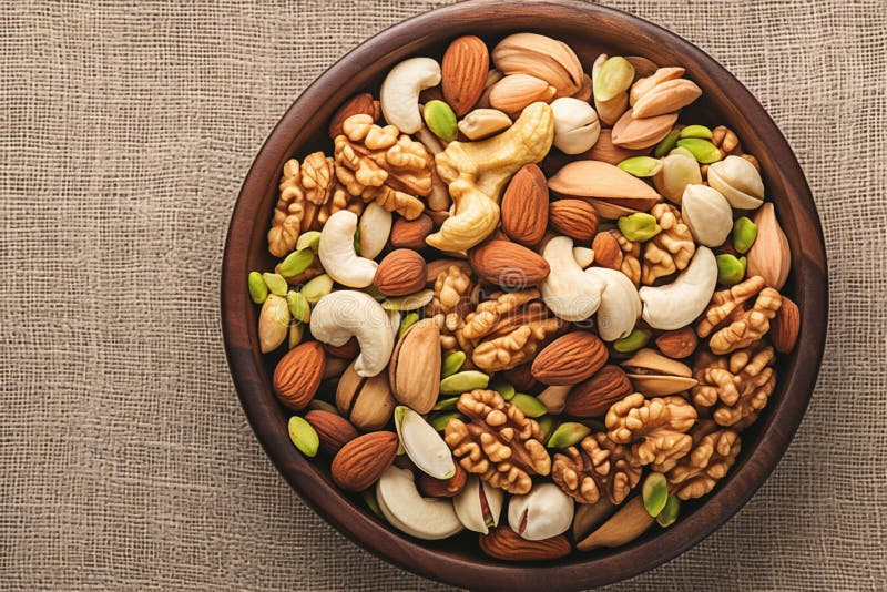 Nutty Abundance Various Nuts Spill from Wooden Plate on Table Stock ...