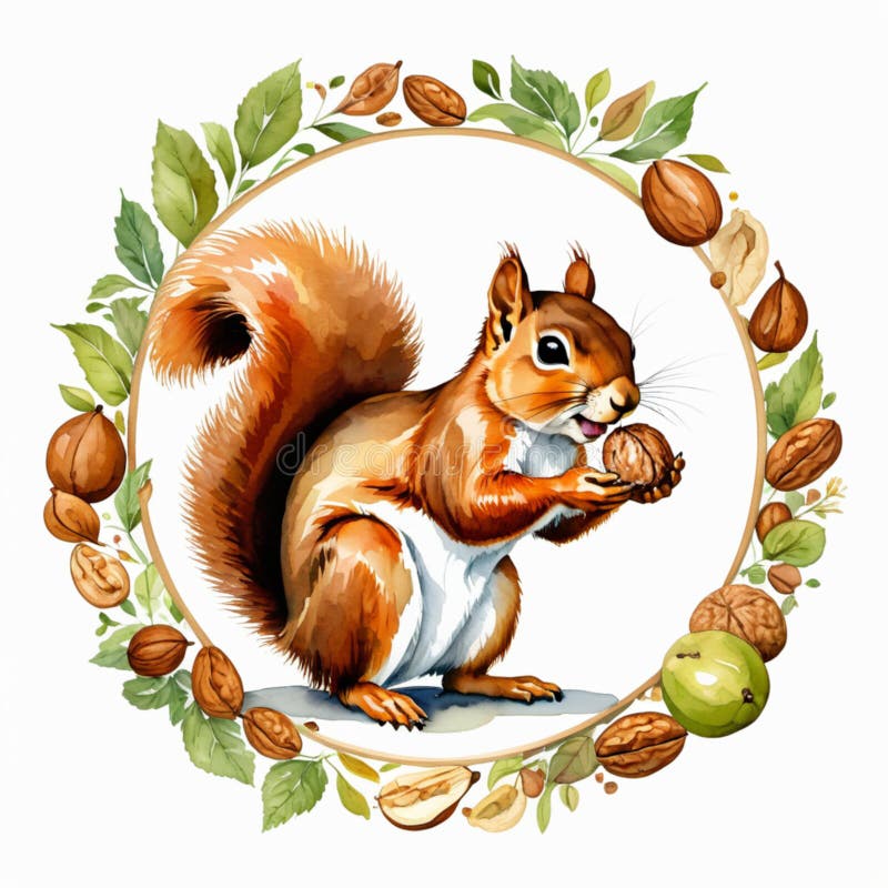 Nutty Delight: Squirrel S Snack in a Circular Frame Stock Illustration ...