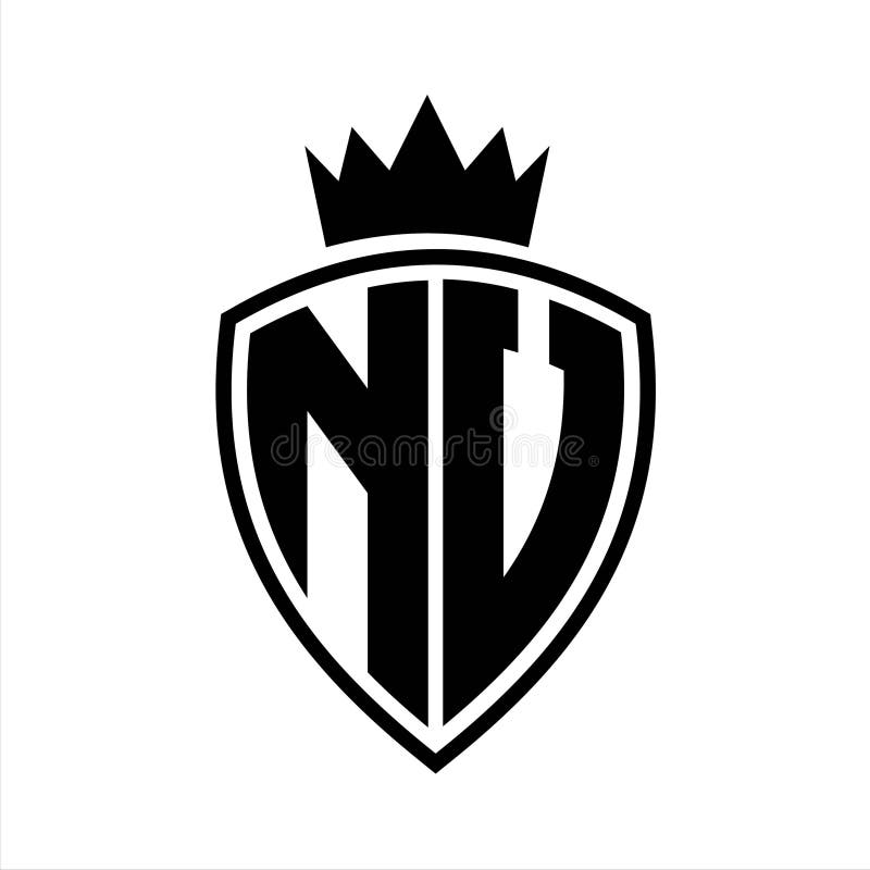 NV Letter Monogram Shield and Crown Outline Shape with Black and White ...