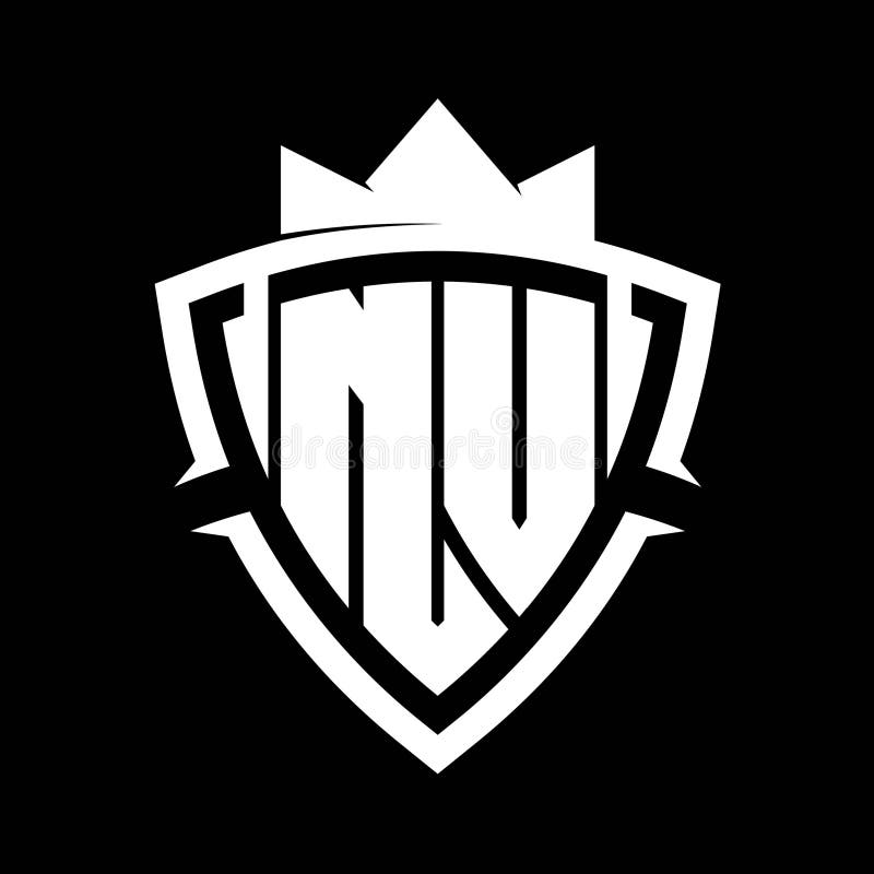 NV Letter Monogram with Triangle Curve Shield Shape with Crown White ...