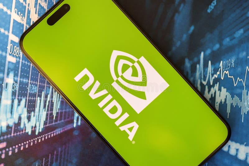 KYIV, UKRAINE - JANUARY 29, 2025 Nvidia Corporation Logotype Showed on IPhone 15 Smartphone ...