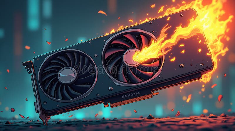 Nvidia GPU Burning with Green Fire Showing Power and Performance Stock ...