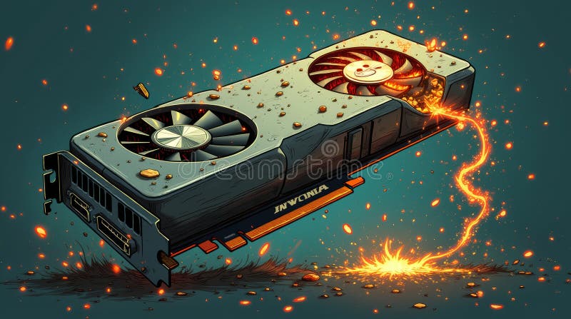 Nvidia GPU Burning with Green Fire Showing Power and Performance Stock ...