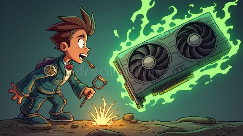 Nvidia GPU Burning with Green Fire Showing Power and Performance Stock ...