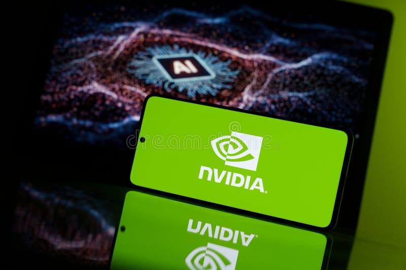 NVIDIA Logo on a Smartphone Screen with a Blurred AI Background ...
