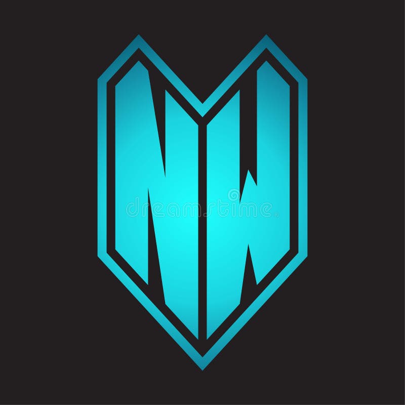 NW Logo Monogram with Emblem Line Style Isolated on Blue Gradient ...