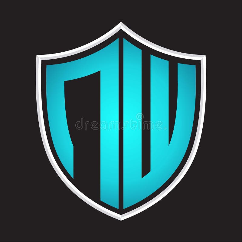 NW Logo Monogram with Shield Shape Isolated Blue Colors on Outline ...