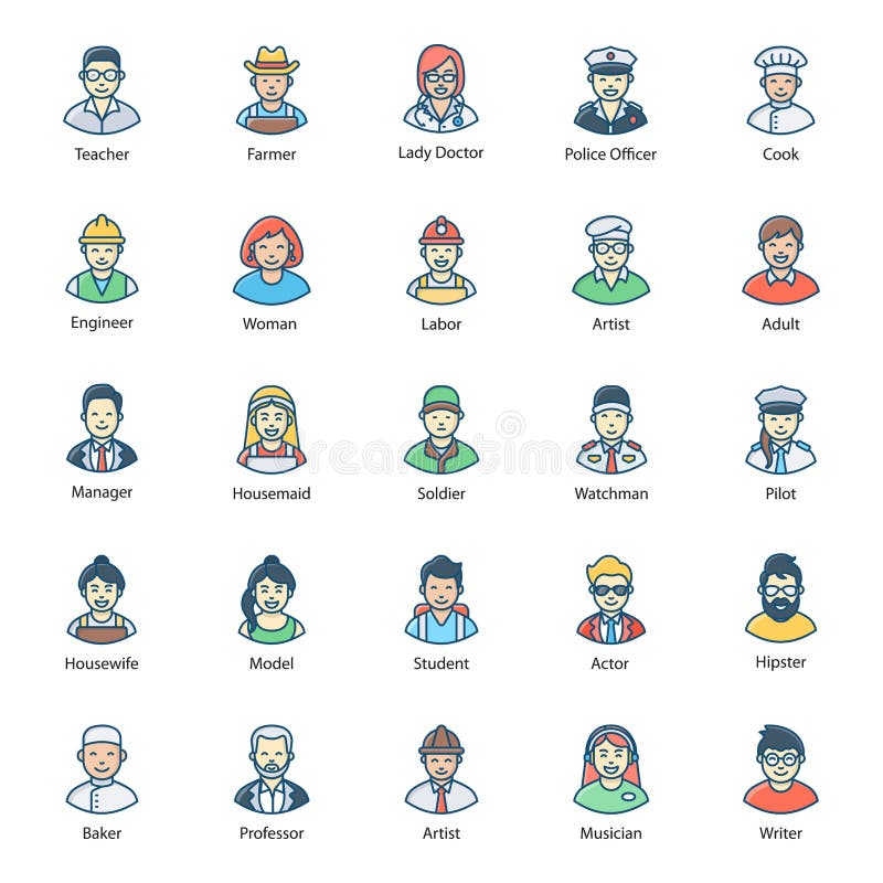 Collection of Professional Avatars in Flat Style Stock Vector ...